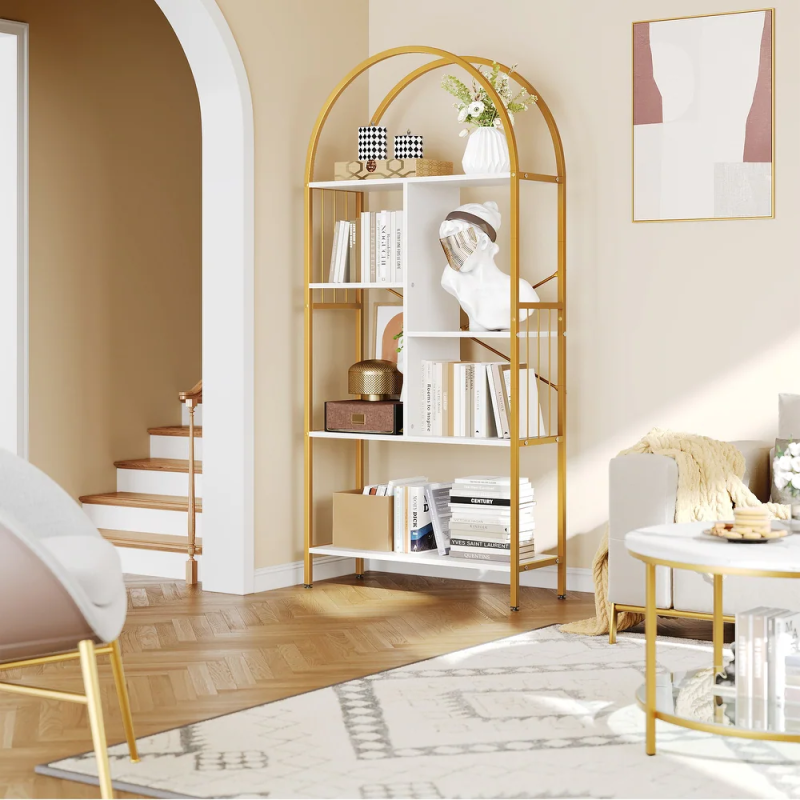 Luxe Arch White and Gold Bookshelf – Vortex Living